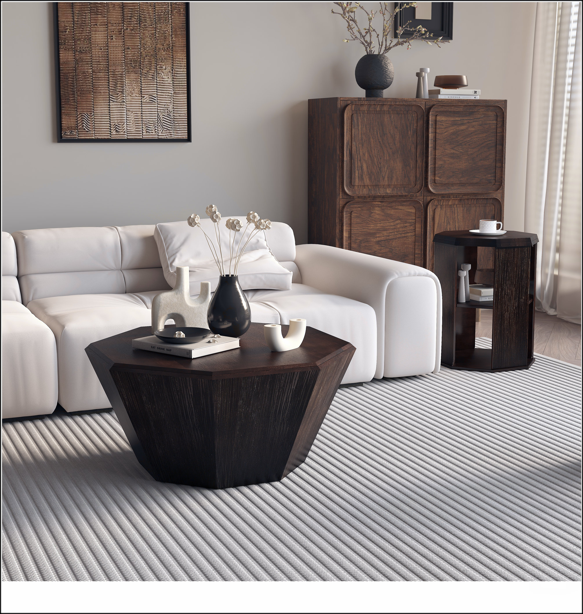 Ebern Designs 31.5 "Octagonal Black Walnut Rubber wood Set of Two Coffee Table, Coffee Table ...